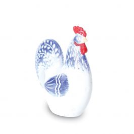 OBJECT DECO CHICKEN MALE WHITE BLUE 16X18CM